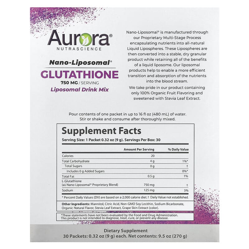 Nano-Liposomal Glutathione Drink Mix 750 mg 30 Packets