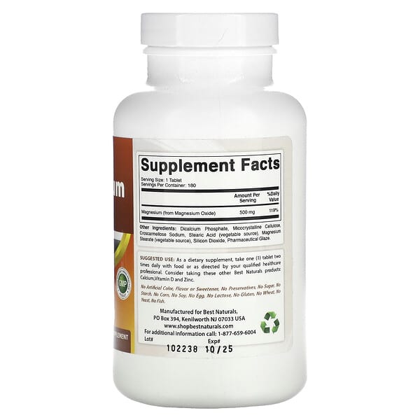 Magnesium Oxide 500mg Best Naturals 180 viên bổ sung khoáng chất