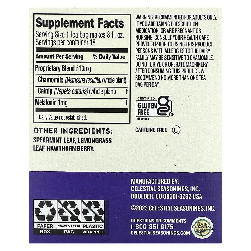 Wellness Tea Sleepytime Melatonin Caffeine Free 18 Bags