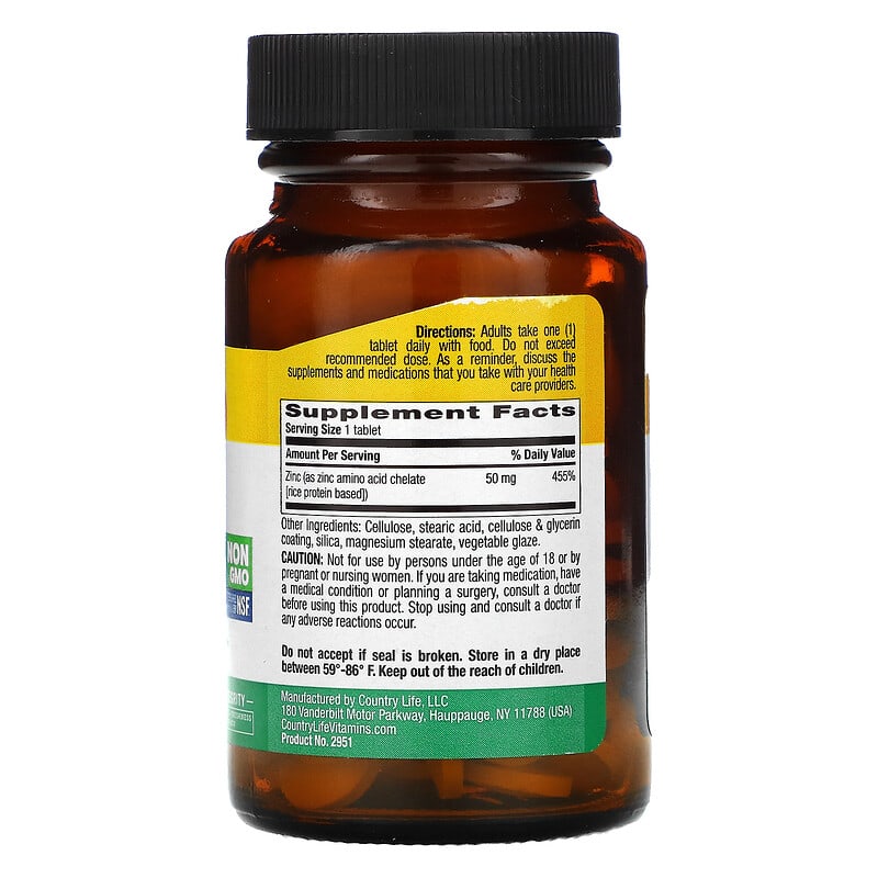 Country Life Chelated Zinc 50 mg 100 Tablets | XaXi
