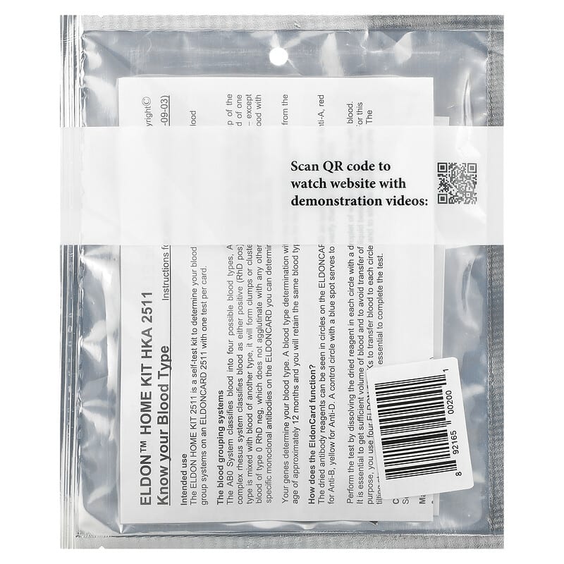 D'Adamo Personalized Nutrition Eldon Blood Typing Kit 1 Easy Self ...
