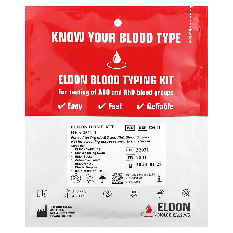 D'Adamo Personalized Nutrition Eldon Blood Typing Kit 1 Easy Self ...