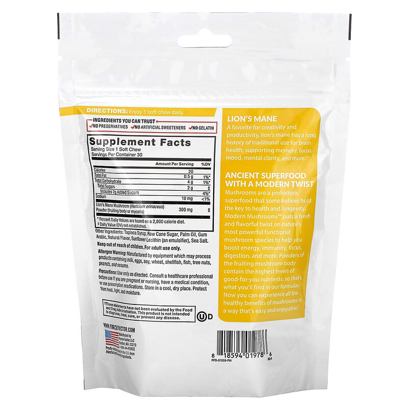 Force Factor Lion's Mane Vanilla Bean Superfood Chews 30ct