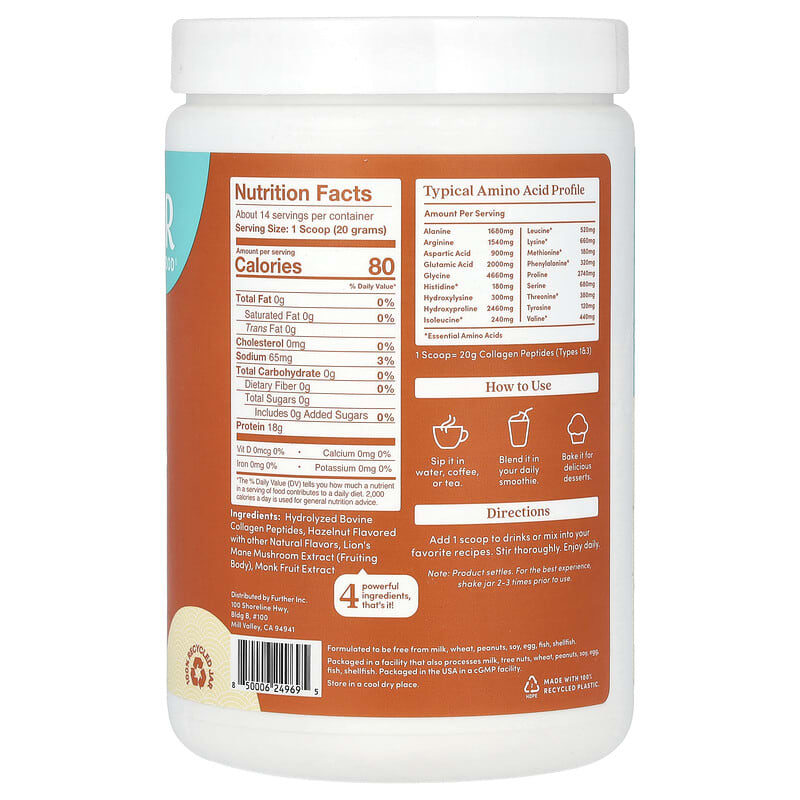 Further Food Collagen Peptides Lion's Mane Hazelnut 280g