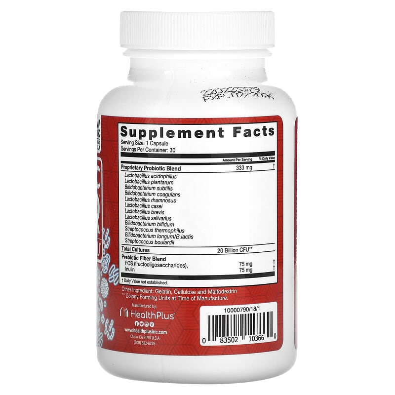 Health Plus Probiotic Fiber 20 Billion CFU 30 Capsules