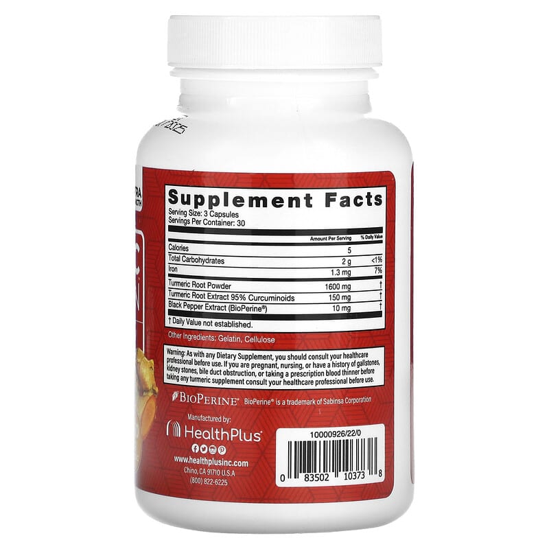 Health Plus Turmeric Curcumin Bioperine 90 Capsules Extra Strength