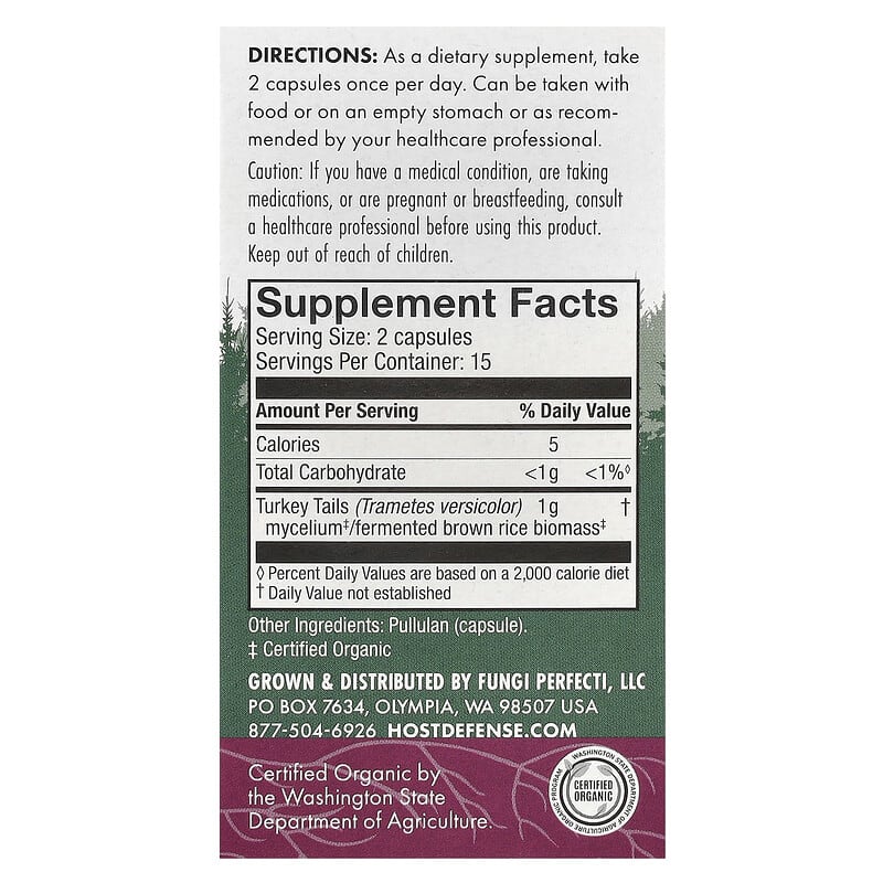 Host Defense Turkey Tail Mushrooms 30 Capsules