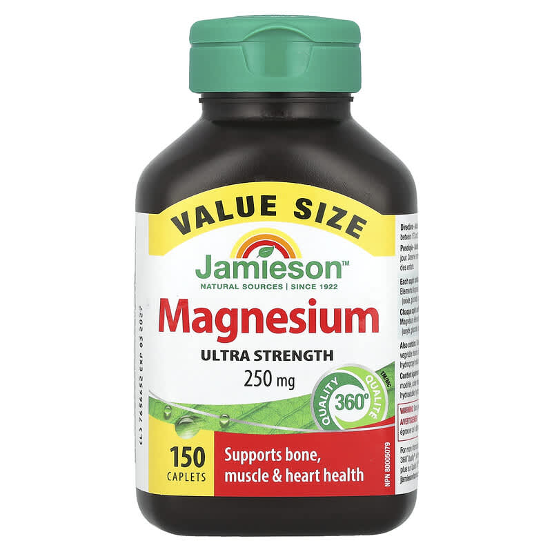 Jamieson Vitamins Magnesium Ultra Strength 250 mg 150 Caplets