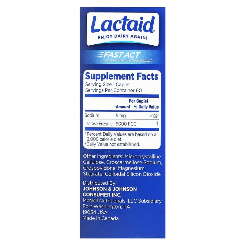 Lactaid Fast Act Lactase Enzyme 60 Caplets Giảm Đường Lactose