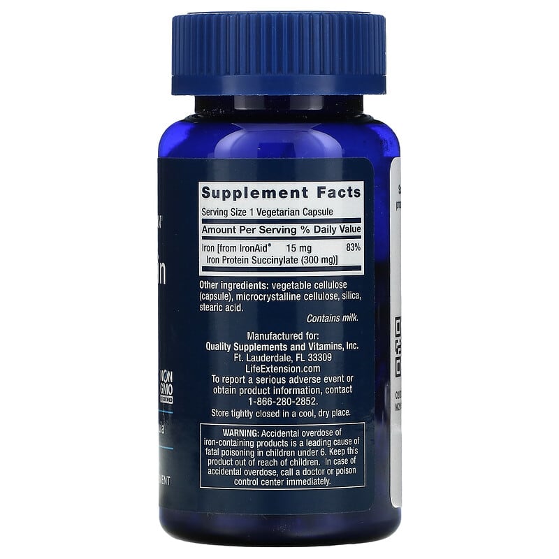 Life Extension Iron Protein Plus 300 mg 100 Vegetarian Capsules | XaXi