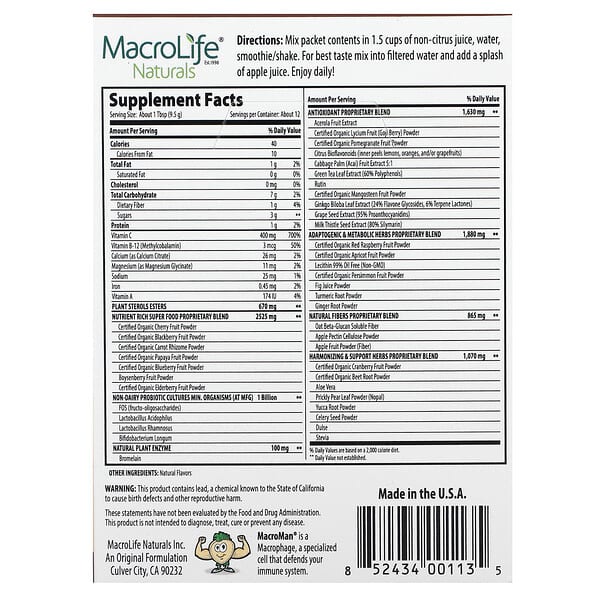 Macrolife Naturals Miracle Reds Superfood 12 Gói 0.3 oz