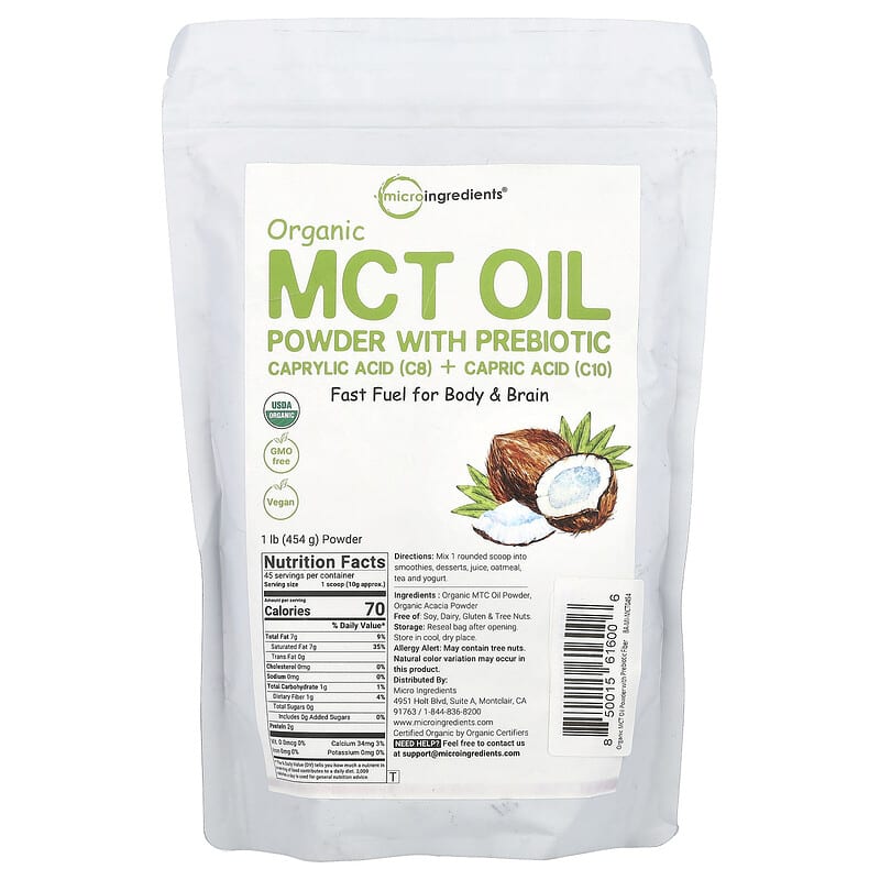 Micro Ingredients Organic MCT Oil Powder 1 lb Prebiotic