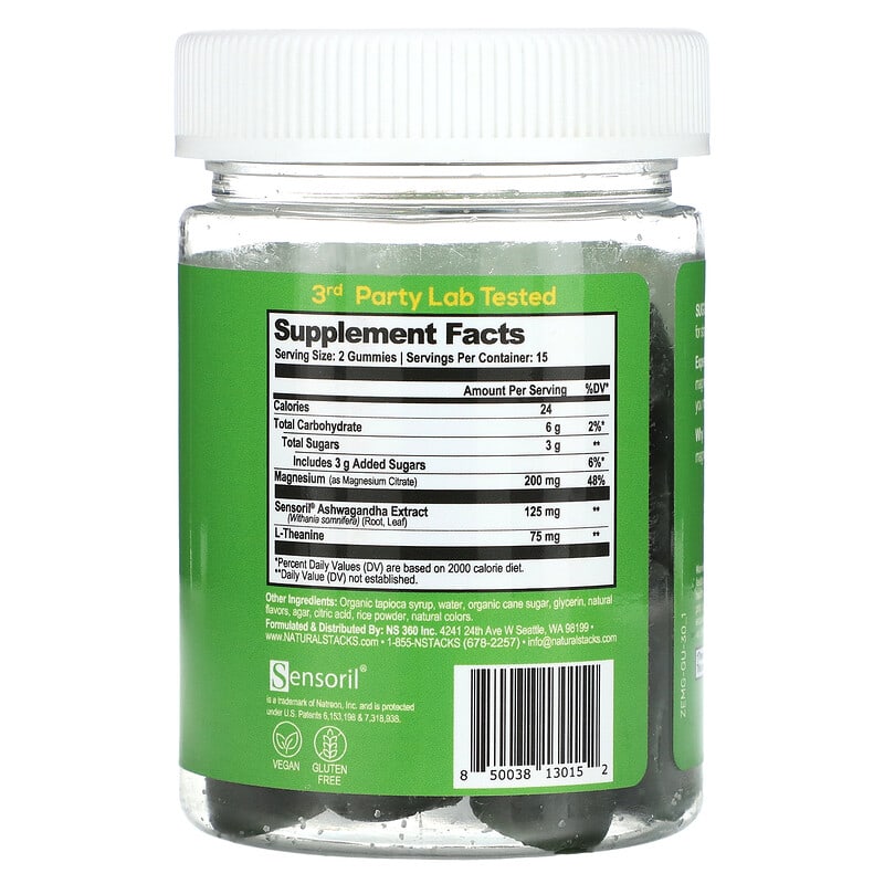 Natural Stacks Magnesium Gummies Zen Green Apple 30 Vegan