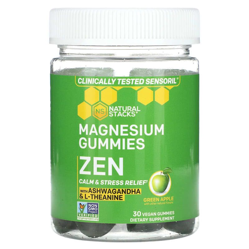 Natural Stacks Magnesium Gummies Zen Green Apple 30 Vegan
