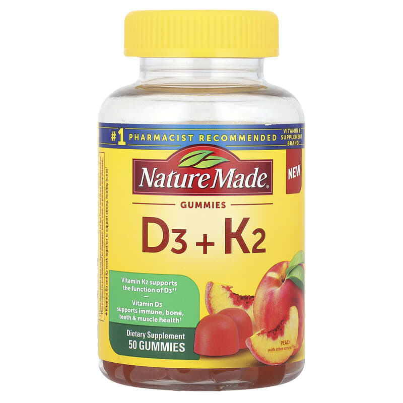 Vitamin D3 K2 Gummies Peach 50 Gummies Nature Made