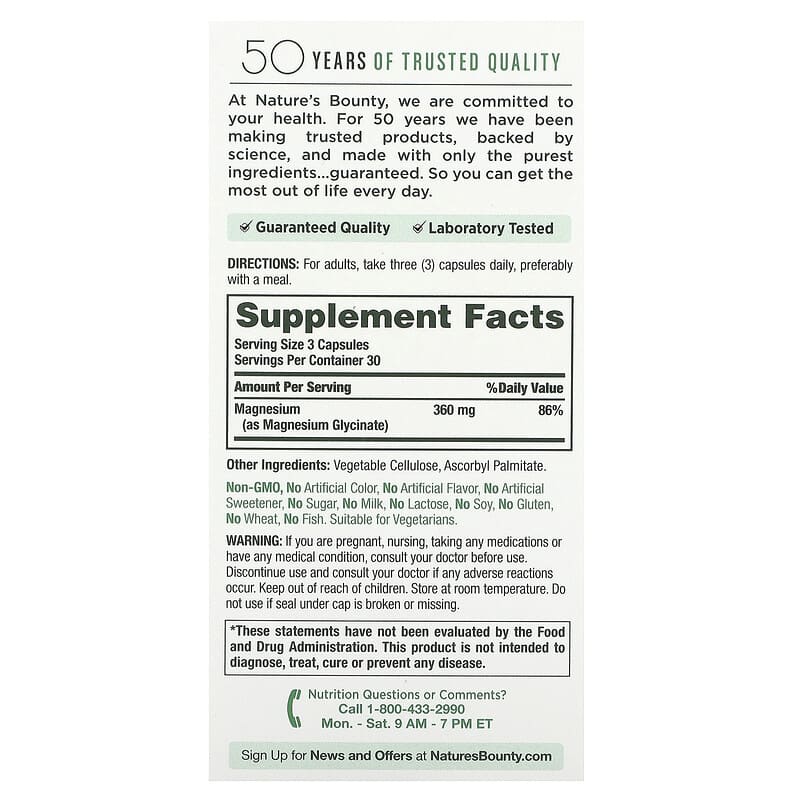 Magnesium Glycinate Nature's Bounty 360 mg 90 Capsules