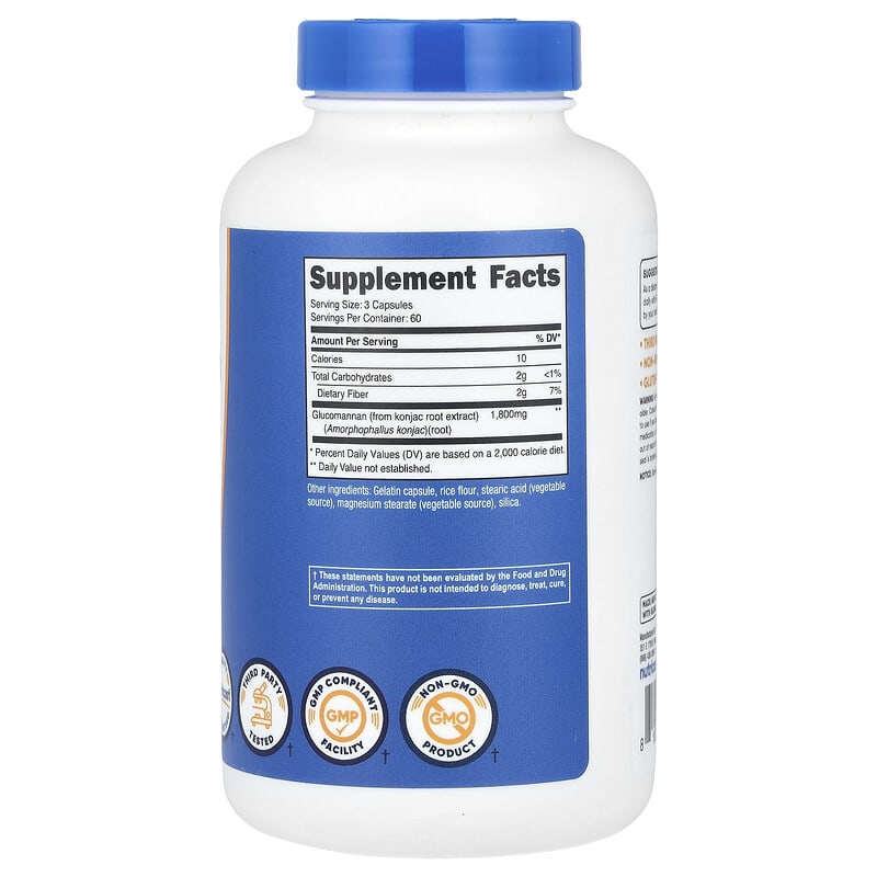 Nutricost Glucomannan 180 Capsules 600 mg Per Capsule