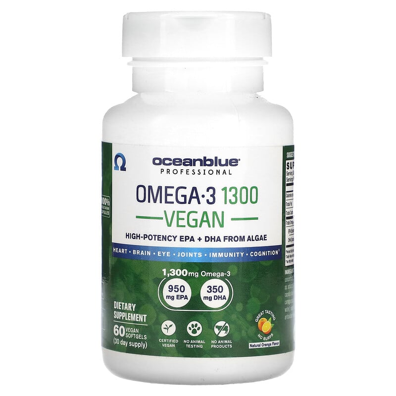 Oceanblue Vegan Omega-3 1300mg 60 Softgels Natural Orange