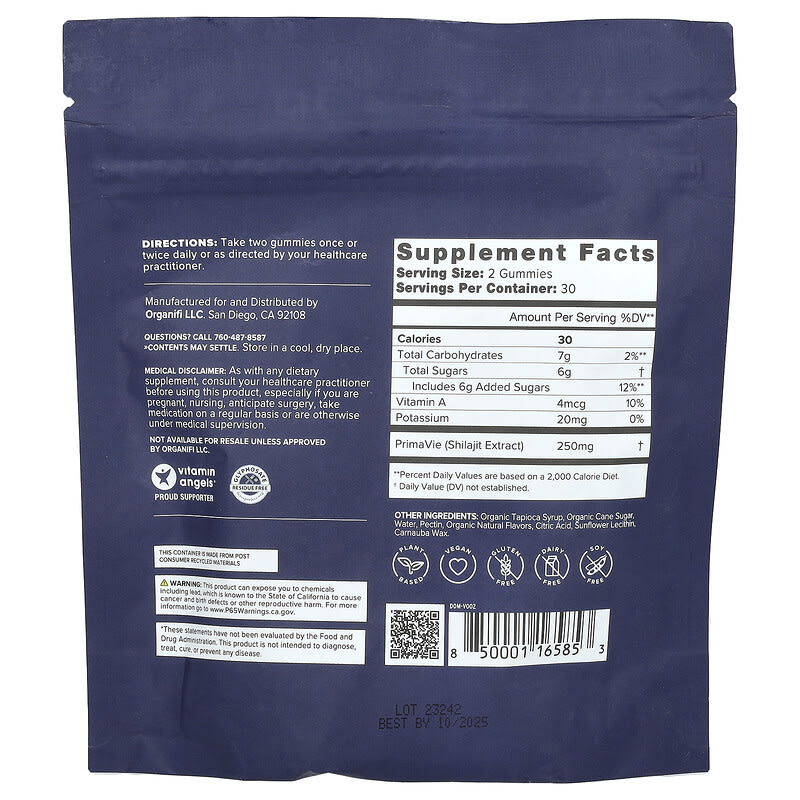 Organifi Shilajit Gummies Vanilla Cinnamon 60 Gummies