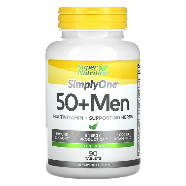 Super Nutrition SimplyOne Men's 50+ Multivitamin with Supporting Herbs Iron Free 90 Tablets | XaXi
