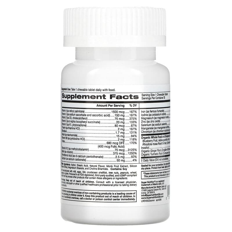 Super Nutrition SimplyOne Men’s Multivitamin + Supporting Herbs Wild-Berry 30 Chewable Tablets ...