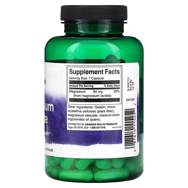 Magnesium Lactate Swanson 84mg 120 viên hỗ trợ sức khỏe