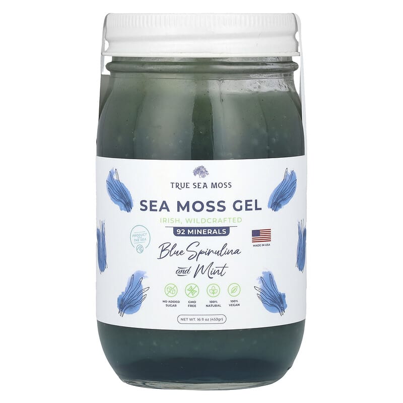 True Sea Moss Gel Blue Spirulina Mint 16 Fl oz 453 g