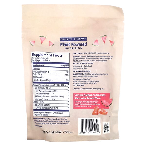 Kẹo Dẻo Omega-3 Chay Wiley's Finest 60 Viên Watermelon